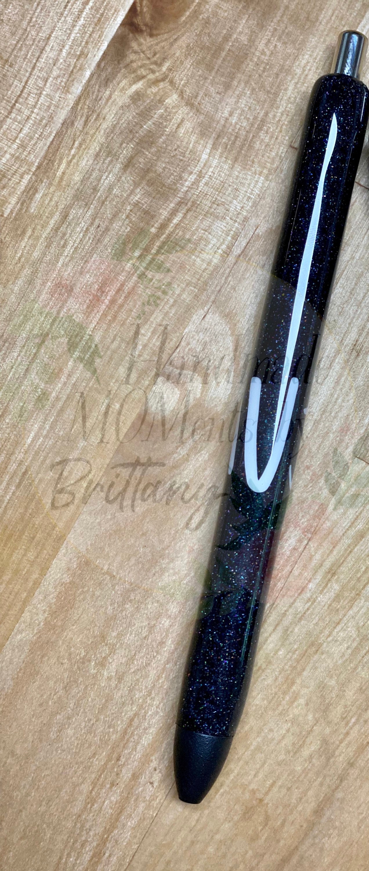 Holographic Black Pen Black Glitter Gel Ink Pen Custom | Etsy