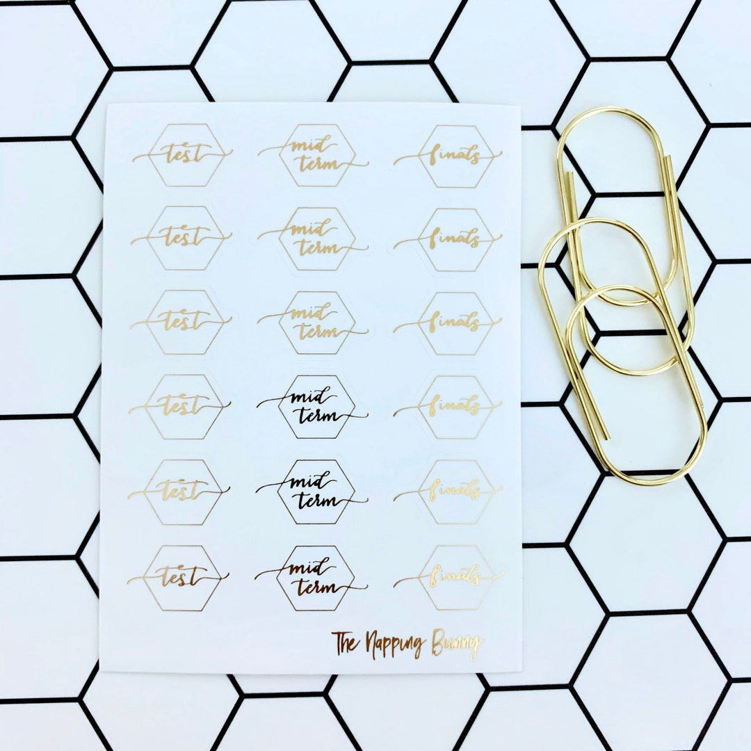 School Test, Midterm, Finals Planner Stickers Foiled Gold and Rose Gold ...