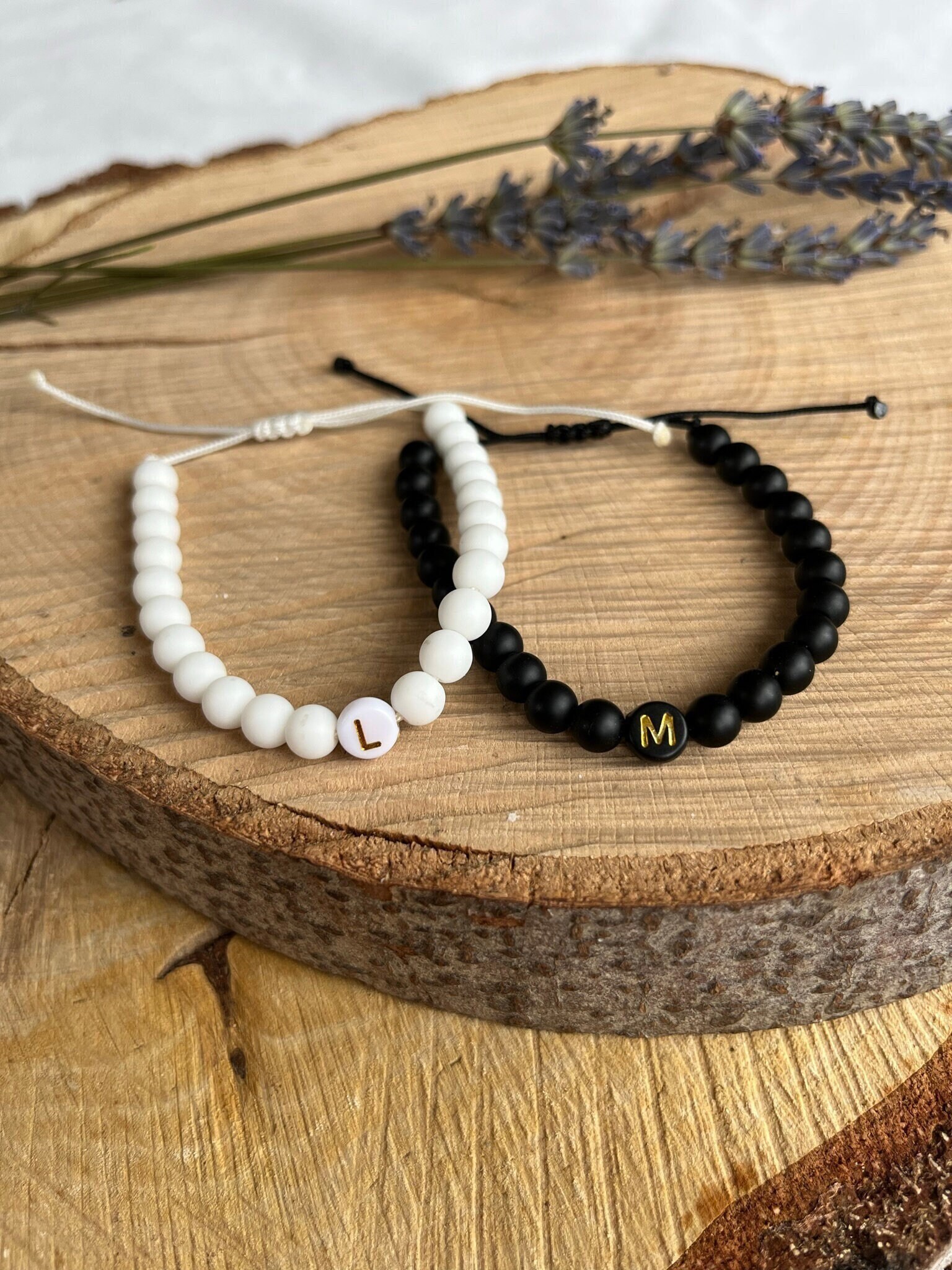 Personalized Matte Bead Bracelet With Gold Initial - Etsy