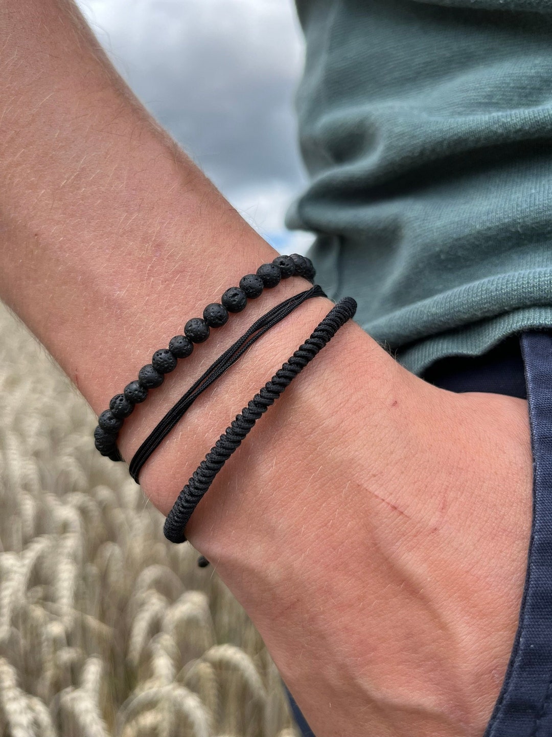 Bracelets Sets With Beads, String and Lucky Knot Bracelet, Black/red ...