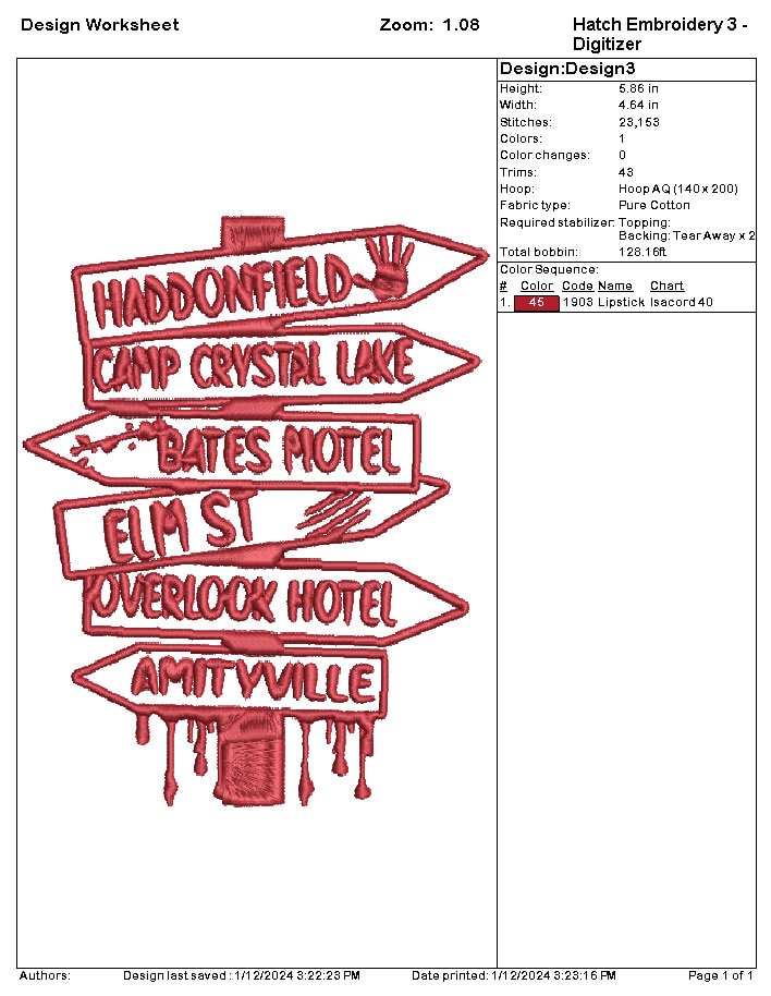 Embroidery Design: Horror Movie Street Sign - Etsy