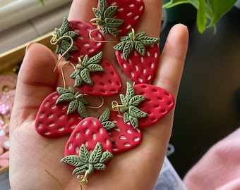Strawberry Clay Earrings Handmade Strawberry Charms Dangle Polymer Clay ...
