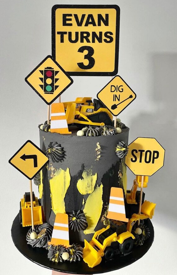 Construction Theme Cake Topper Glitter Toppers - Etsy