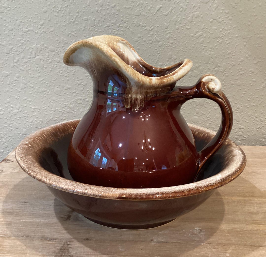 Mccoy Pottery Brown Drip Glaze Pitcher and Under Bowl 7515 - Etsy