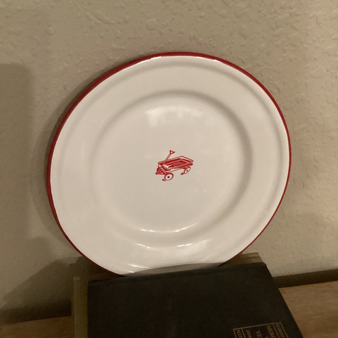 Taipro Enamel Plate Red White Wagon - Etsy