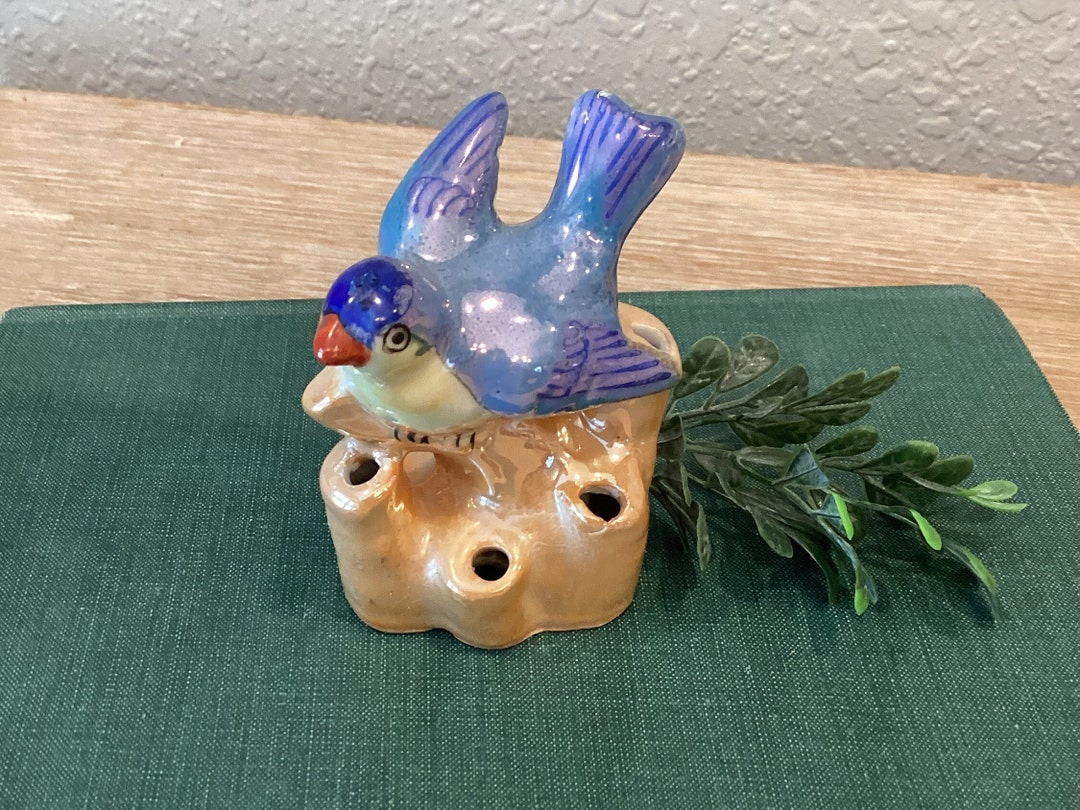 Vintage Lusterware Hand-painted Bird Flower Frog Made in Japan - Etsy