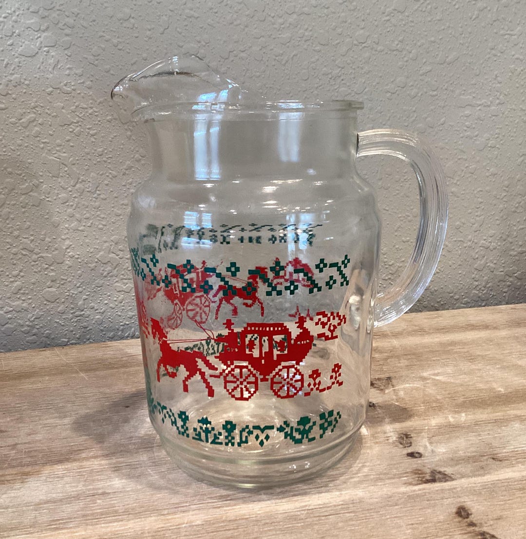 Vintage Glass Pitcher With Horse and Buggy Country Sampler Design - Etsy