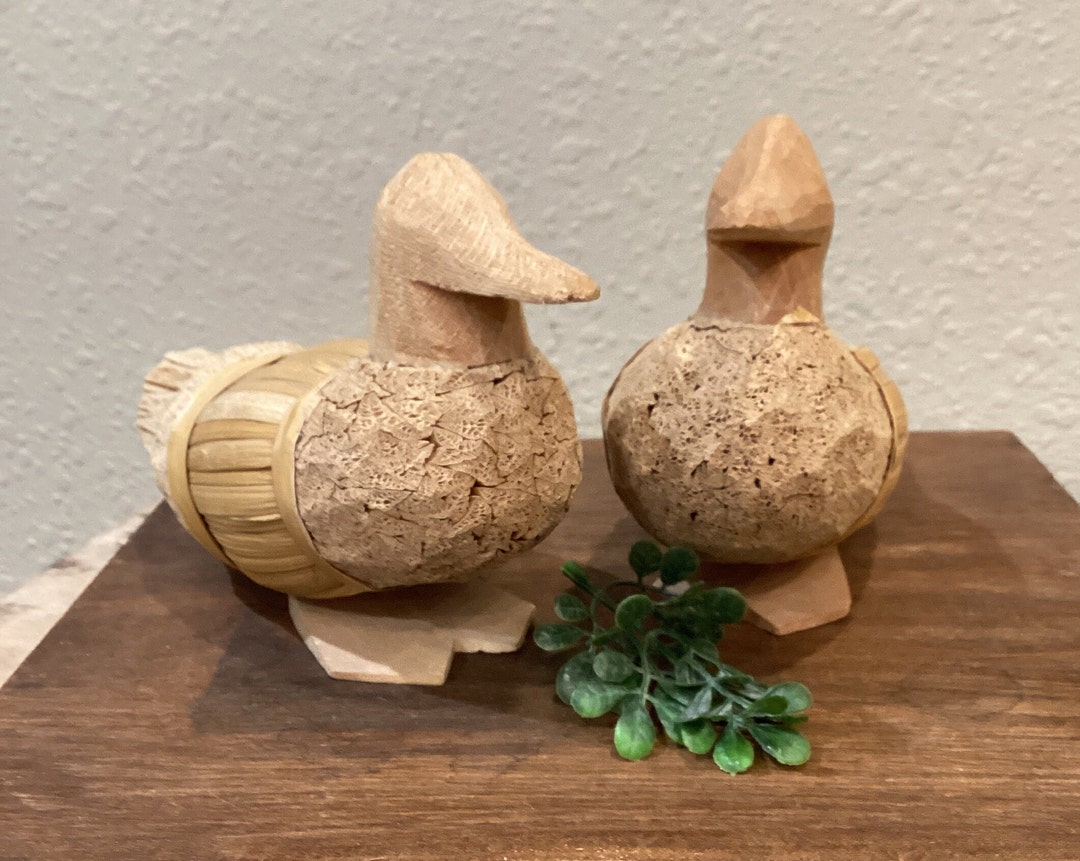 Pair of Wood and Raffia Ducks - Etsy