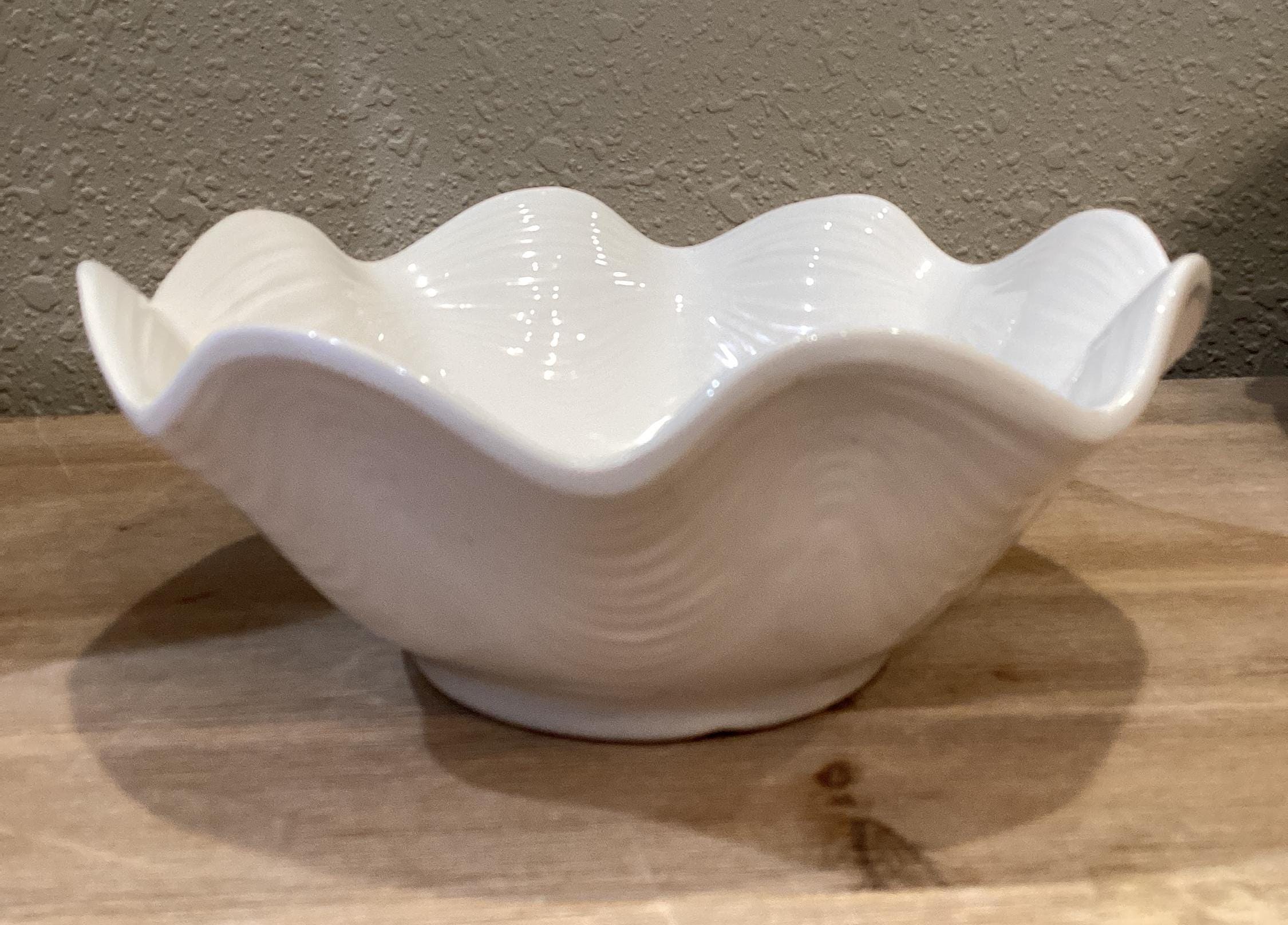 White Fapor Ruffle Edged Serving Bowl Made in Portugal - Etsy