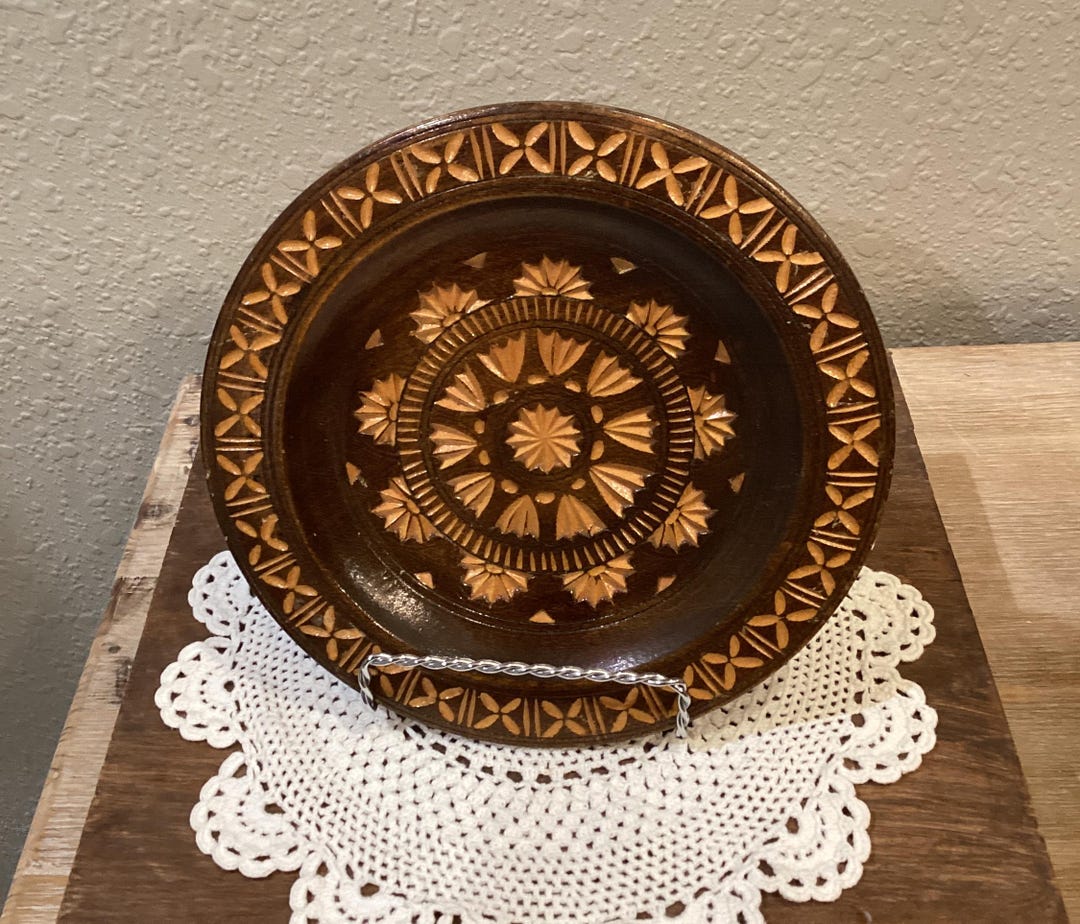 Small Carved Wooden Plate - Etsy