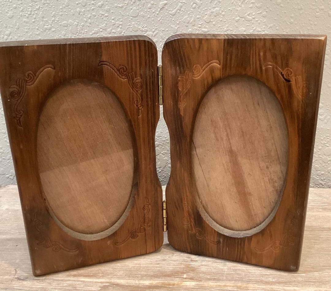 Vintage Wooden Hinged Double Picture Frame - Etsy