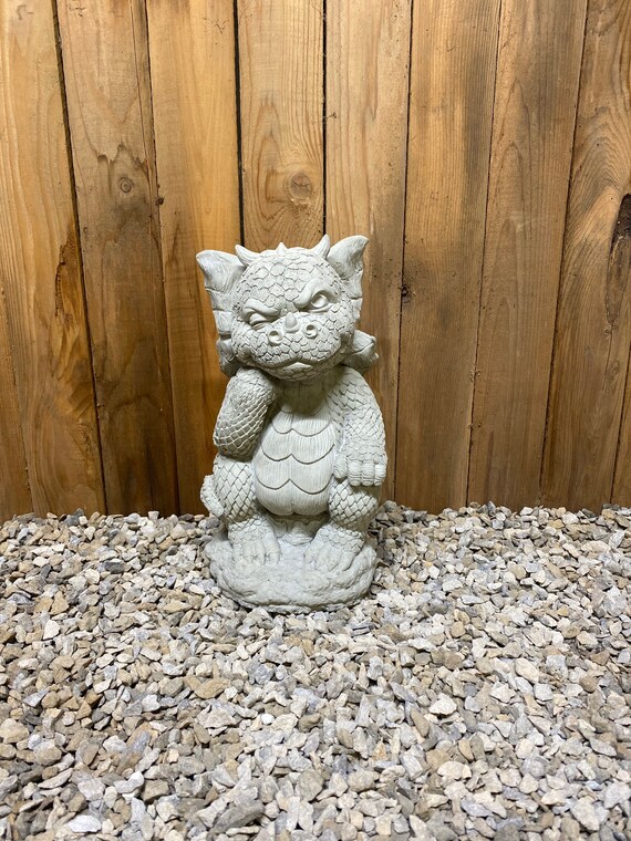 Dragon Statue Garden Decor Cute Winking Dragon | Etsy