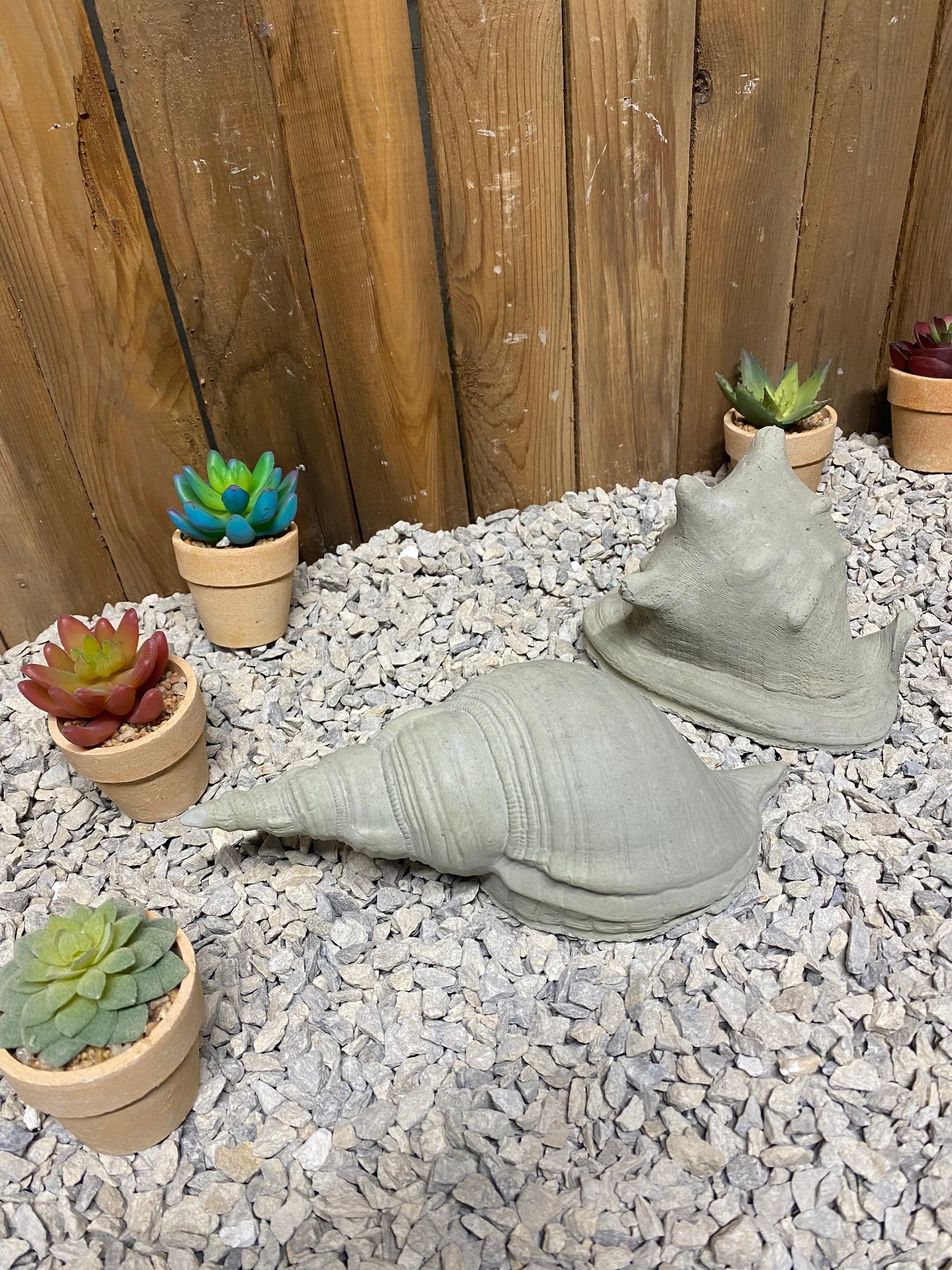 2 Seashells Concrete Statue, Conch and Spiral Shell, Indoor/ Outdoor ...