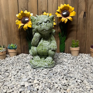 Painted Dragon Statue, Garden Decor, Cute Winking Dragon - Etsy