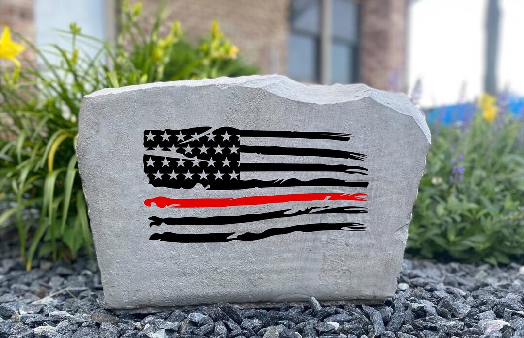 Fire Department Tattered Flag Custom Engraved Stone- Custom Engraved ...