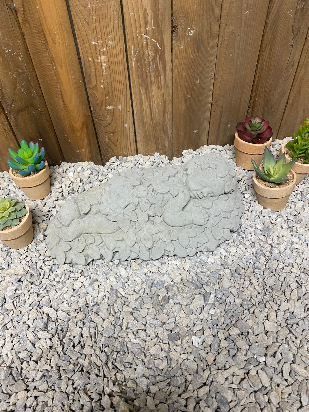 Baby Laying in Leaves Concrete Memorial, Indoor/ Outdoor Cement Statue ...