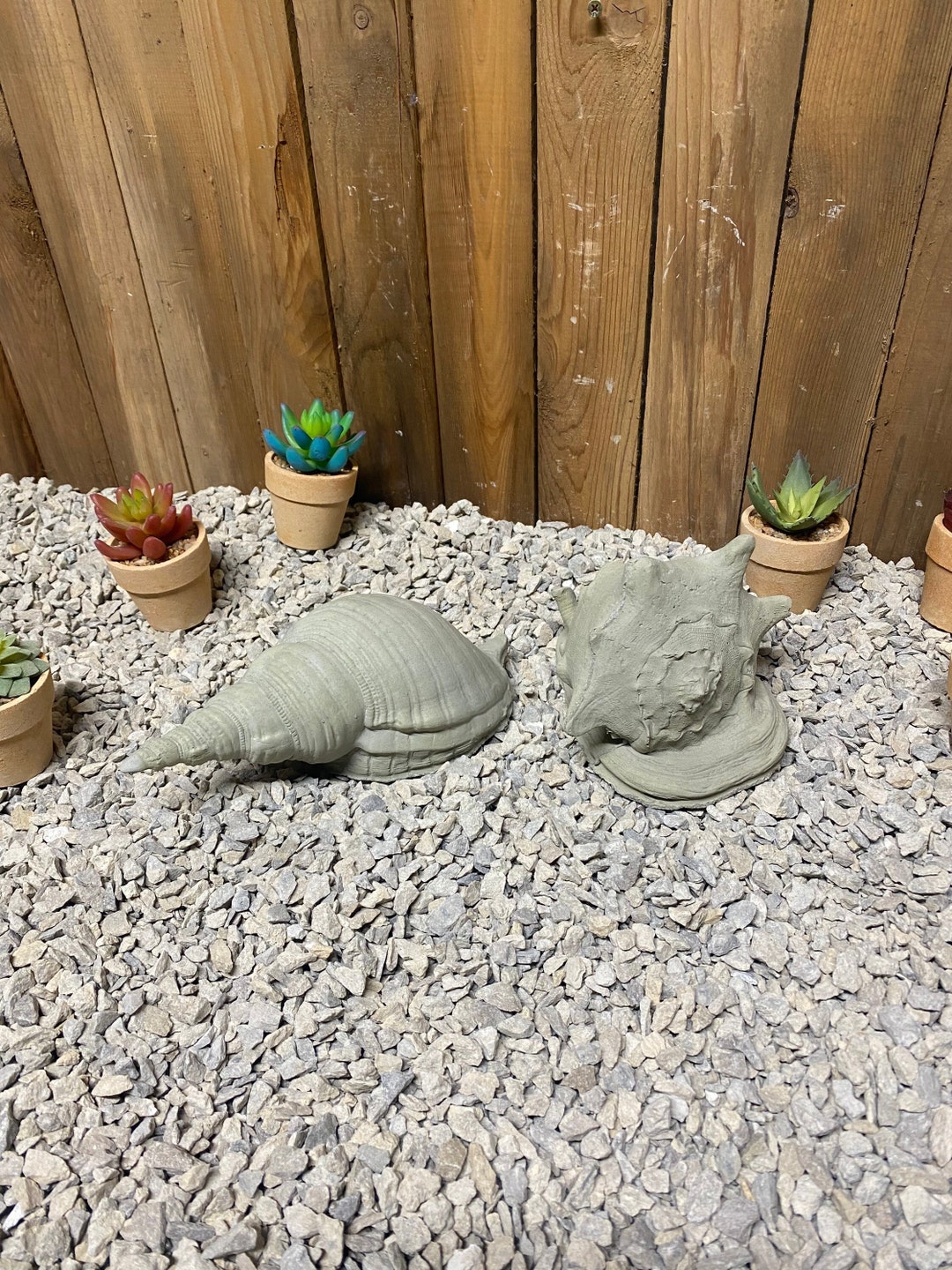 2 Seashells Concrete Statue, Conch and Spiral Shell, Indoor/ Outdoor ...
