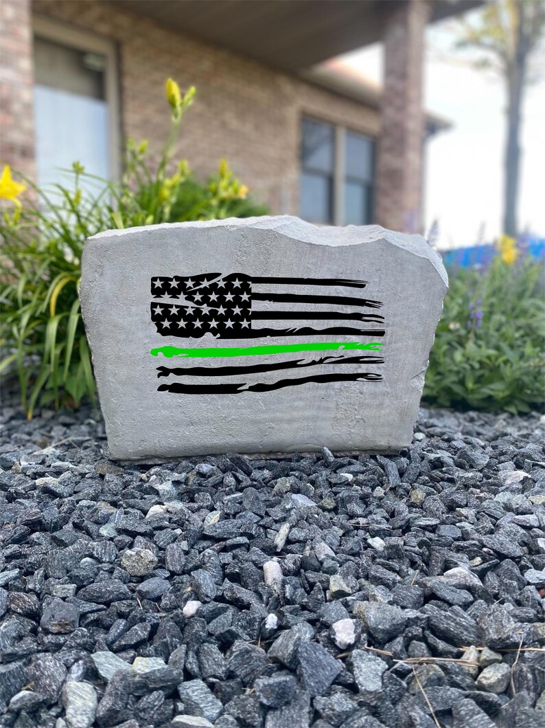Fire Department Tattered Flag Custom Engraved Stone- Custom Engraved ...