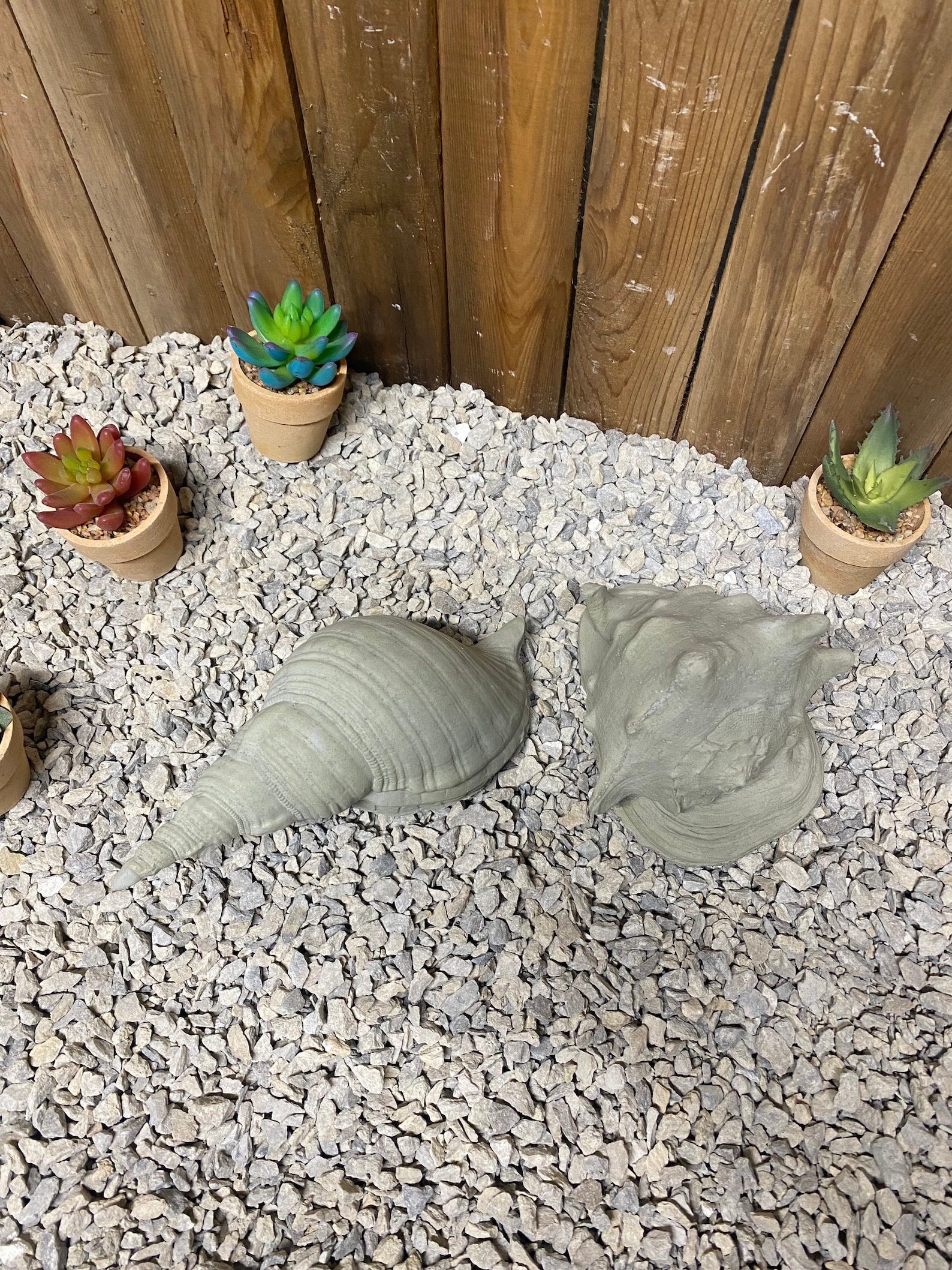 2 Seashells Concrete Statue, Conch and Spiral Shell, Indoor/ Outdoor ...