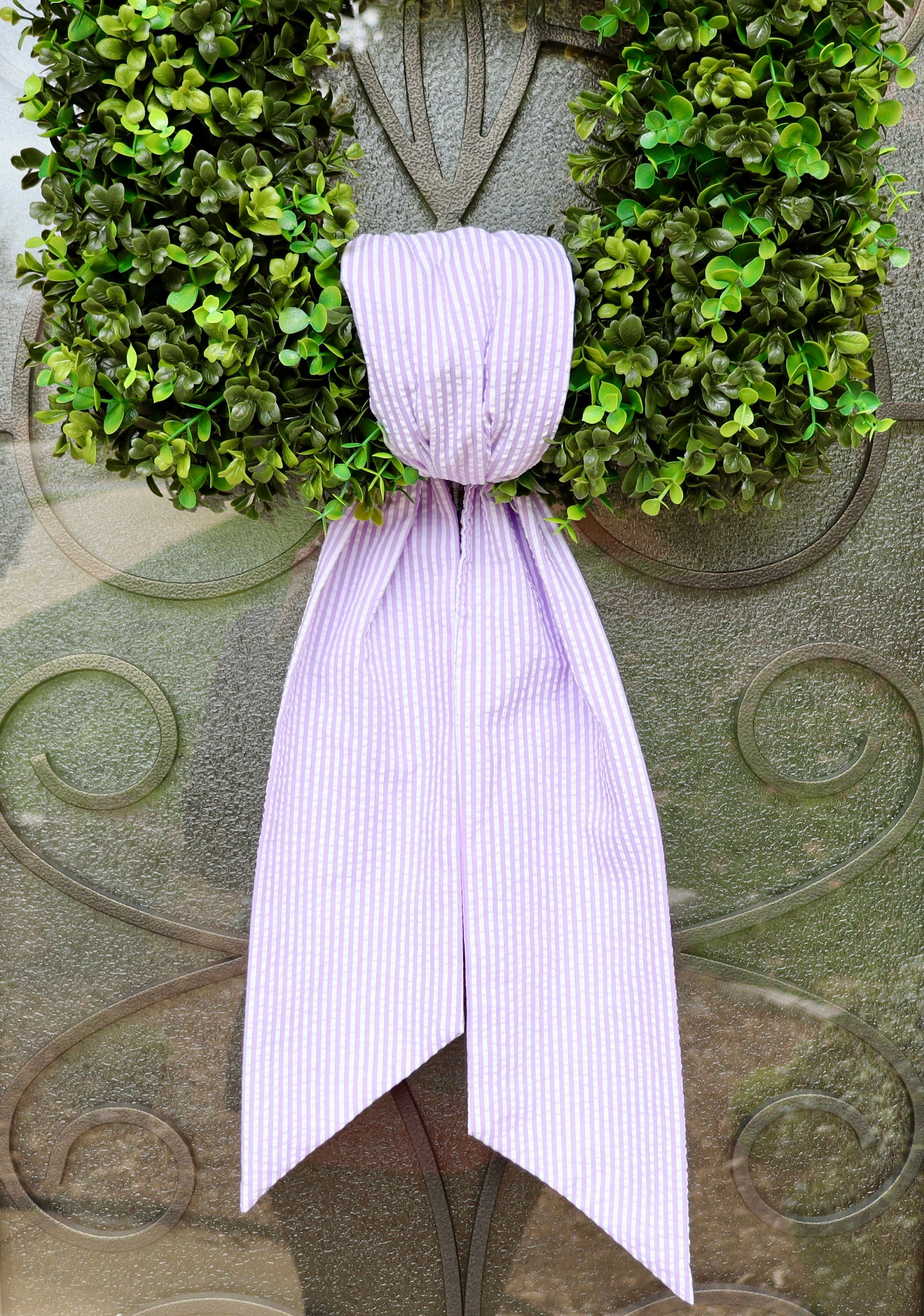 Purple and White Seersucker, Wreath Sash, Holiday Decor, Embroidery ...