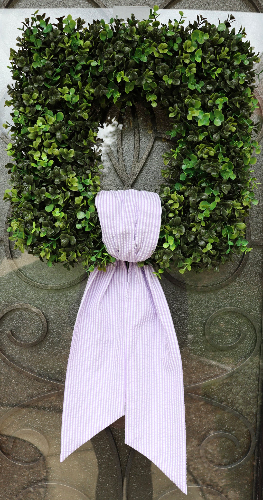 Purple and White Seersucker, Wreath Sash, Holiday Decor, Embroidery ...