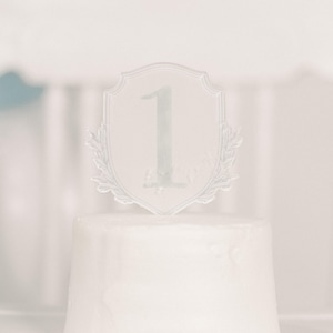 Watercolor Crest Acrylic Cake Topper: Elegant Birthday Decor - Etsy