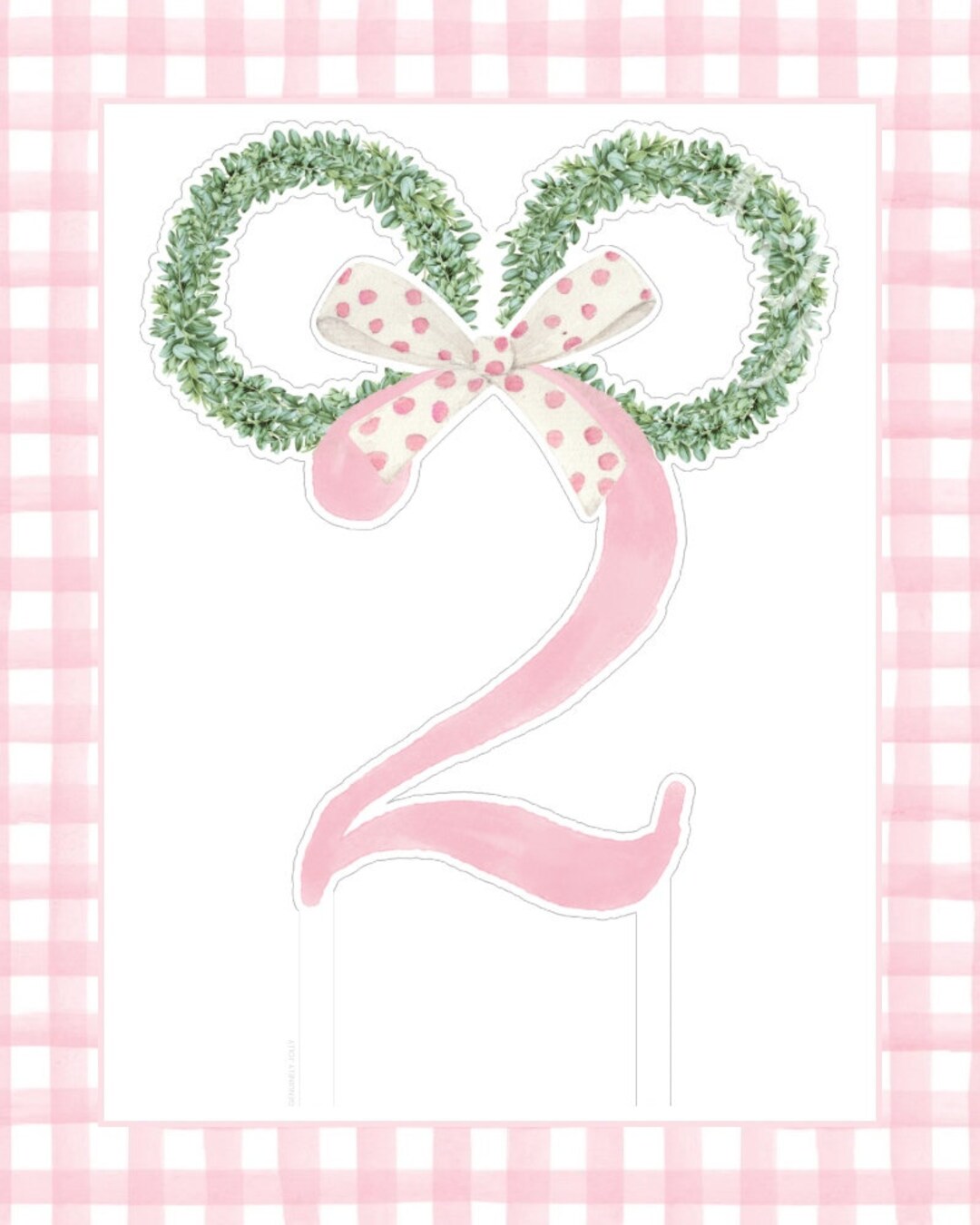 Oh Two-dles Cake Topper: Pink Watercolor Number 2, Boxwood Mouse Ears ...