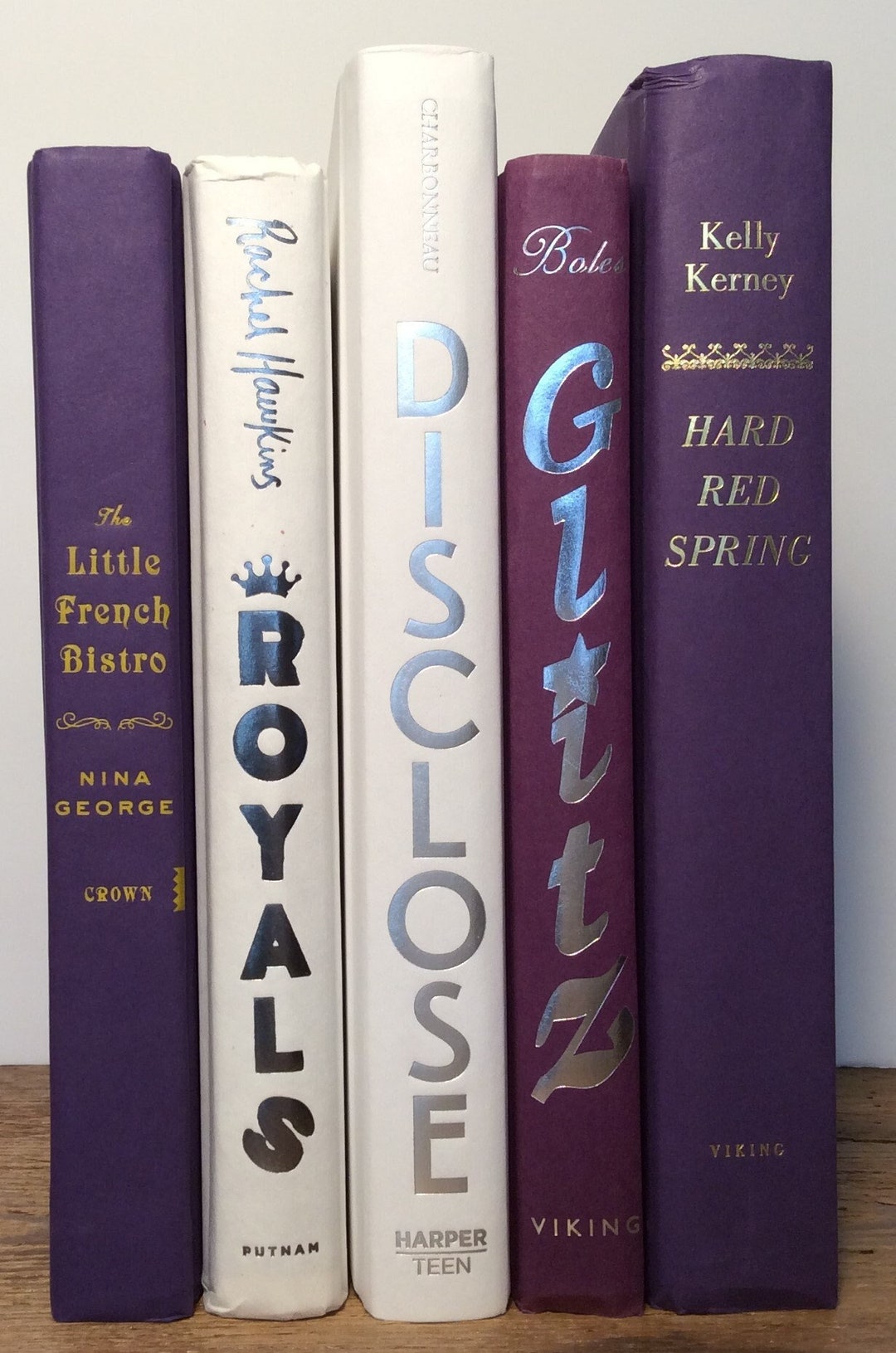 Purple & White Book Decor Set: Luxe Modern Bookshelf Staging - Etsy