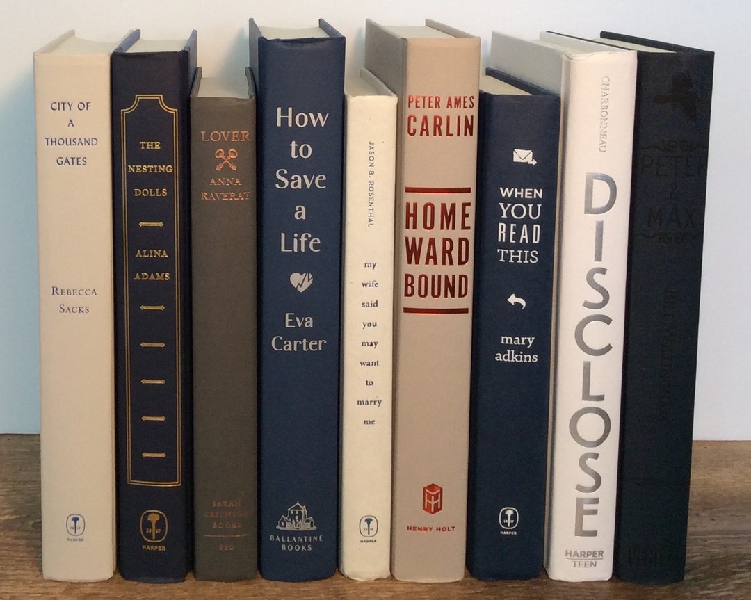 Shades of Gray and Navy Blue Books Book Decor Bundle UNIQUE Blue and ...