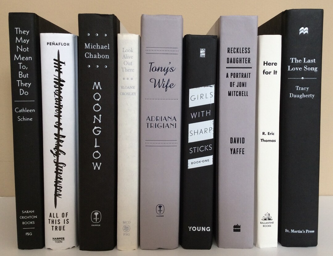 Monochromatic Book Decor Set, TRANSVERSE PILLAR Titles in Ink, Modern ...