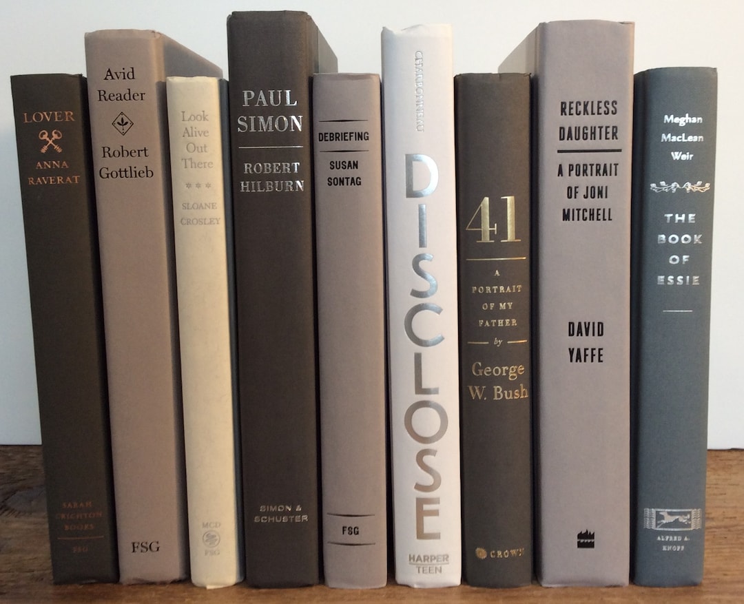 Moody Shades of Gray and White UNIQUE Decorative Books Bookcase Staging ...