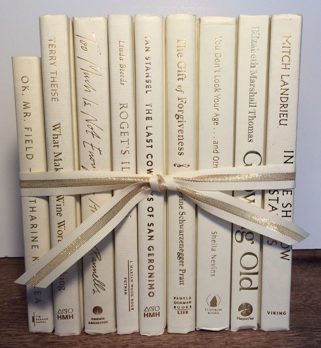 Antique White and Gold Decorative Books Creamy Ecru Modern Farmhouse ...