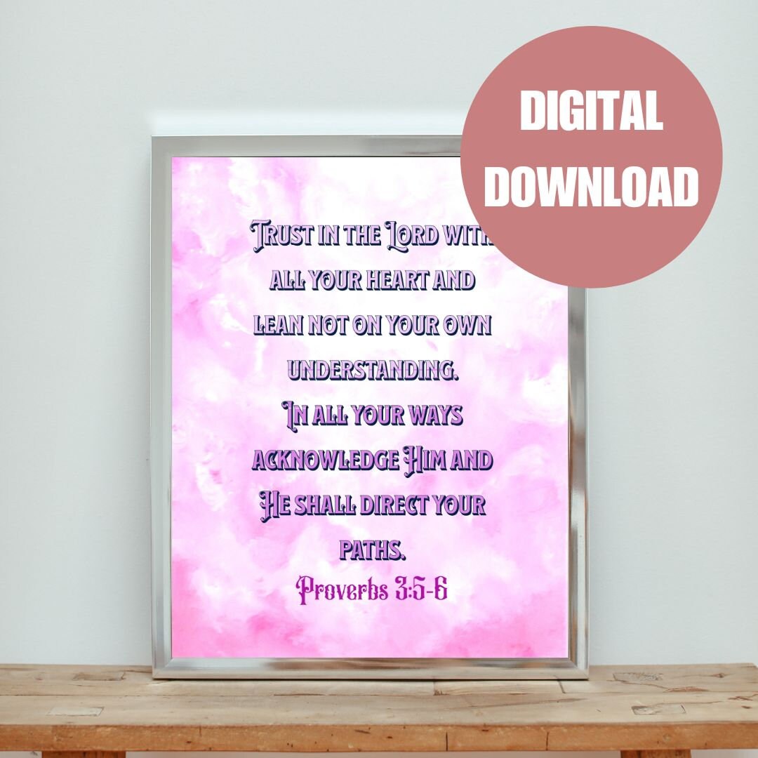Trust in the Lord Pink Bible Verse DIGITAL PRINTABLE DOWNLOAD Wall Art ...