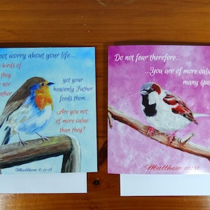 4 Birds of the Air Bible Verse Scripture Cards Matthew 6 Robin Sparrow ...