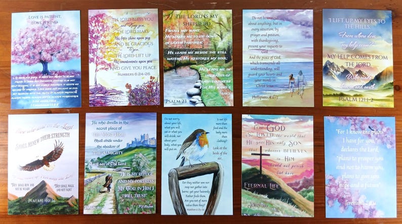 10 Scripture Postcards Bible Verse Art Affirmation Christian Cards (set ...