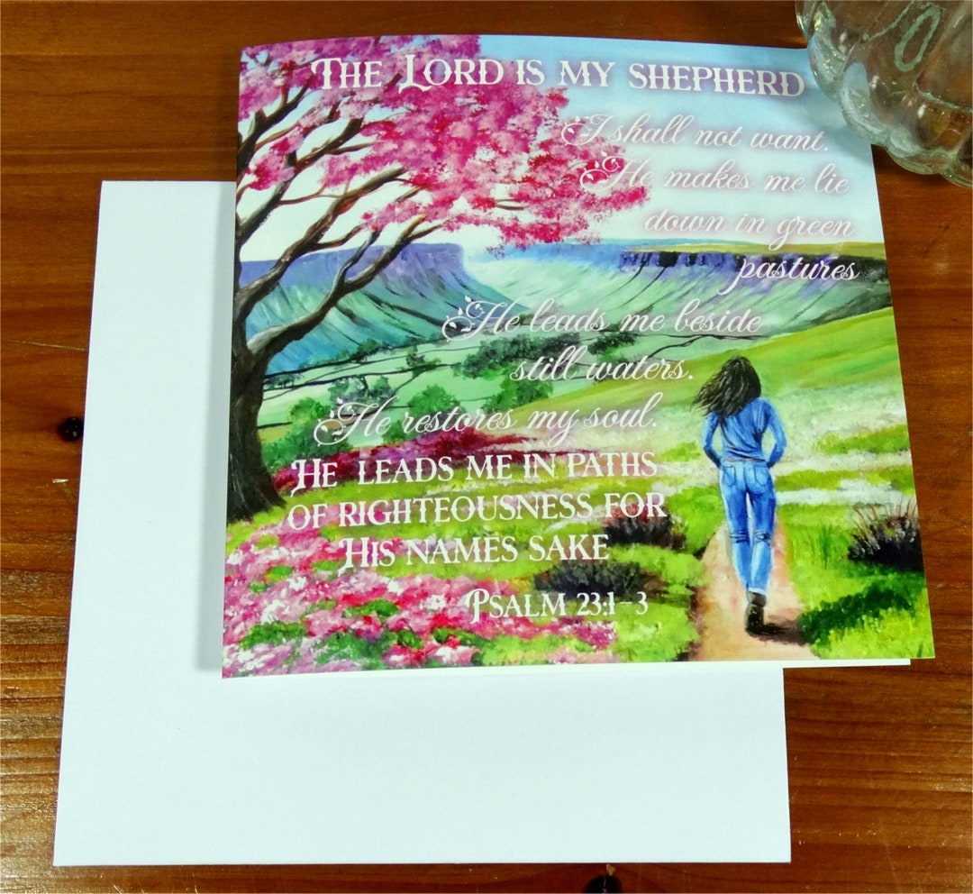 Psalm 23 Greeting Card, Christian Scripture Art - Etsy