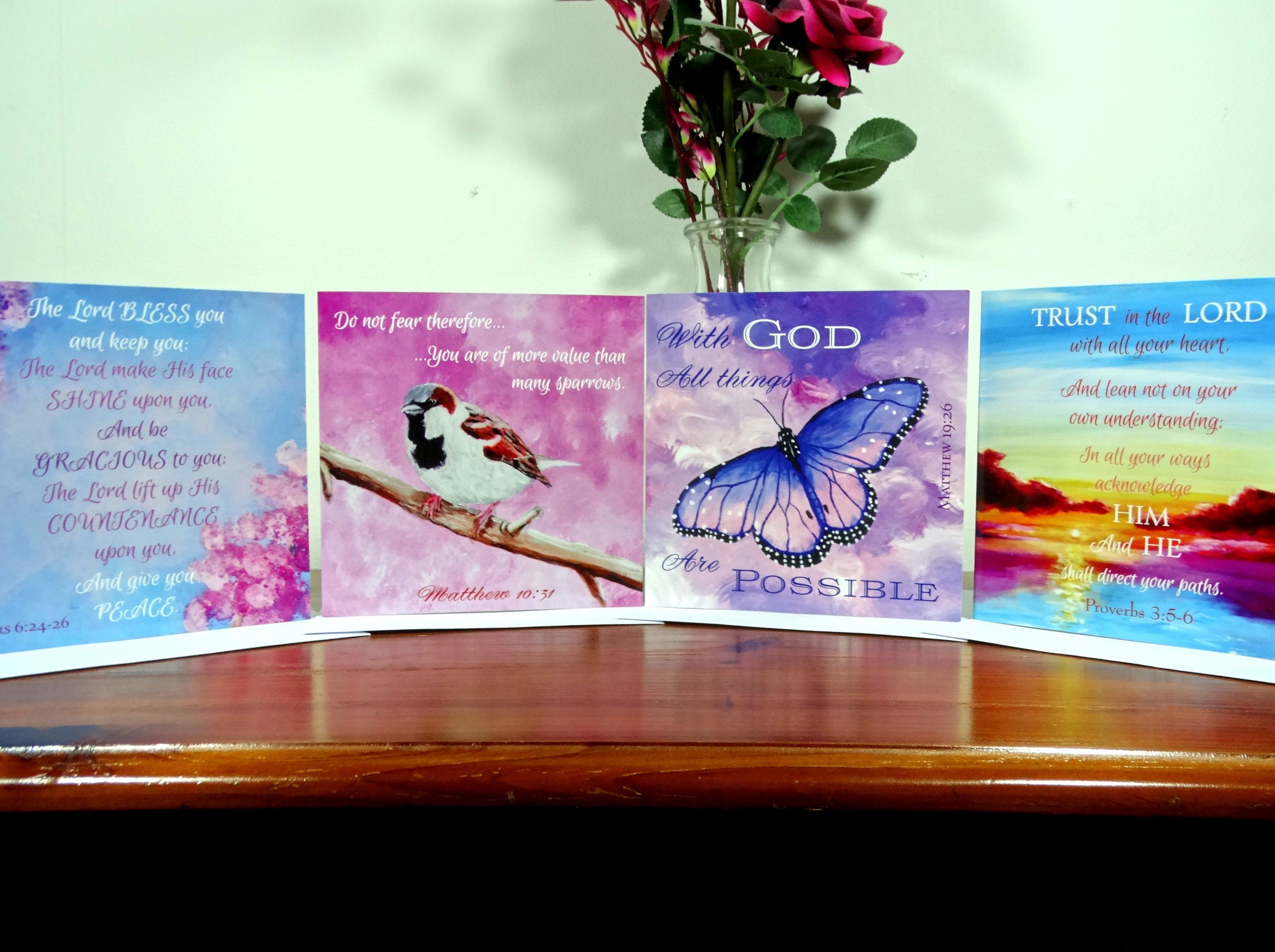 Christian Bible Verse Faith Cards Set of 4 Unique Scripture - Etsy