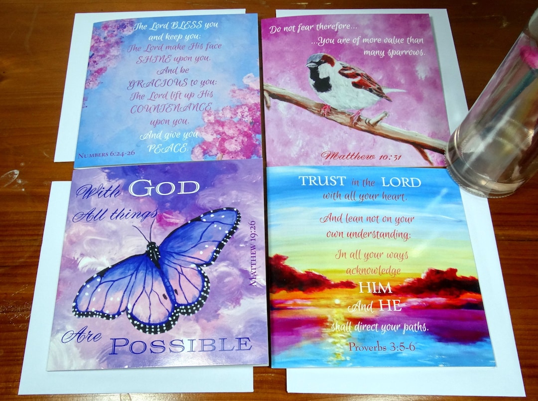 Christian Bible Verse Faith Cards Set of 4 Unique Scripture Any ...