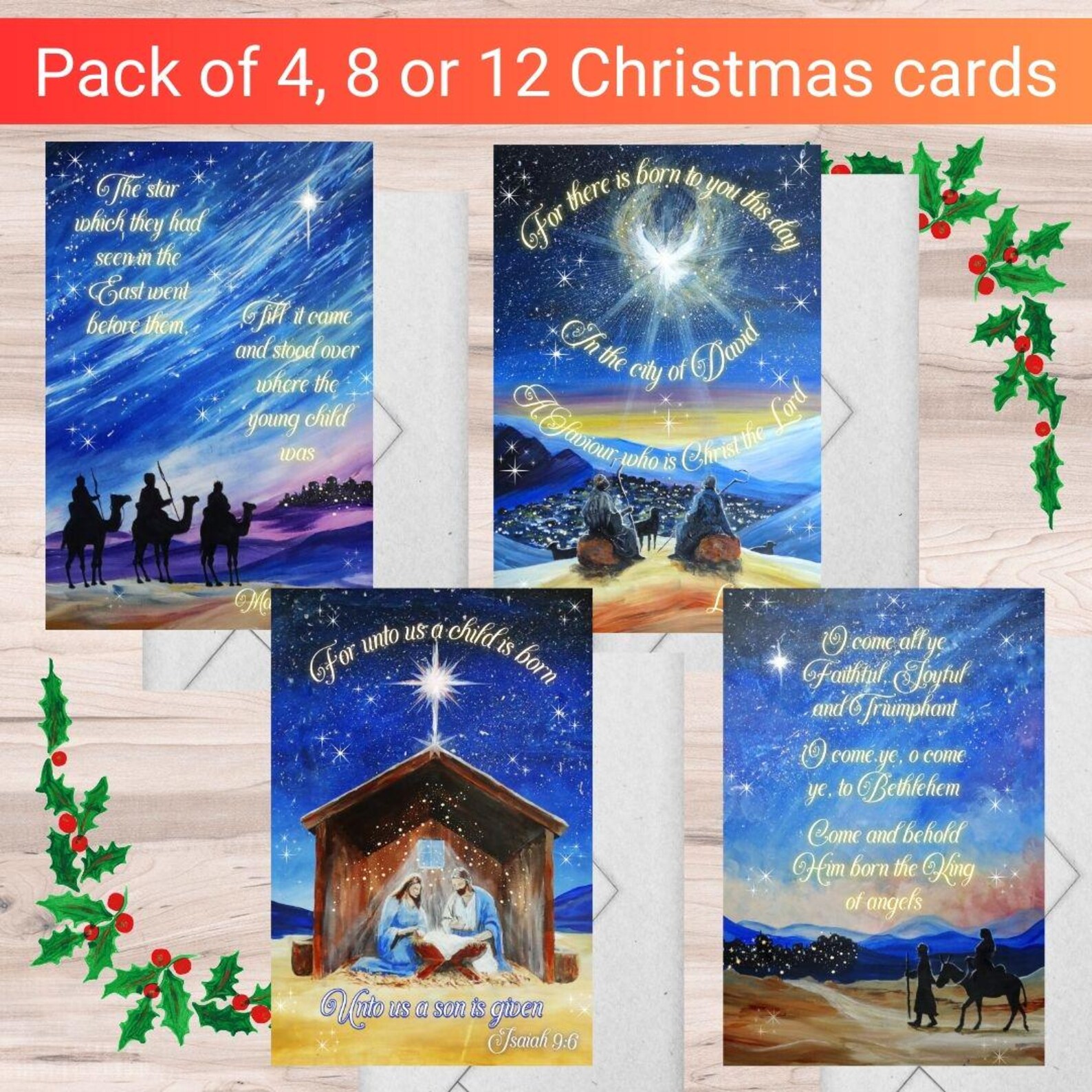 Christian Nativity Christmas Cards, Original Art Scripture Verse - Etsy