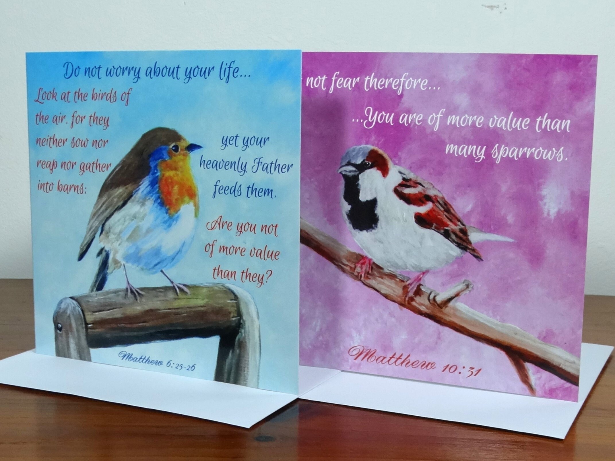4 Birds of the Air Bible Verse Scripture Cards Matthew 6 Robin Sparrow ...