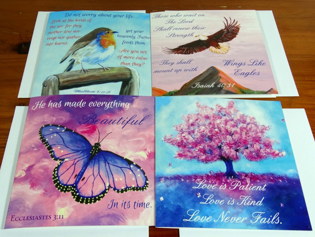 Christian Bible Verse Creation Cards Set of 4 Unique Scripture Any ...