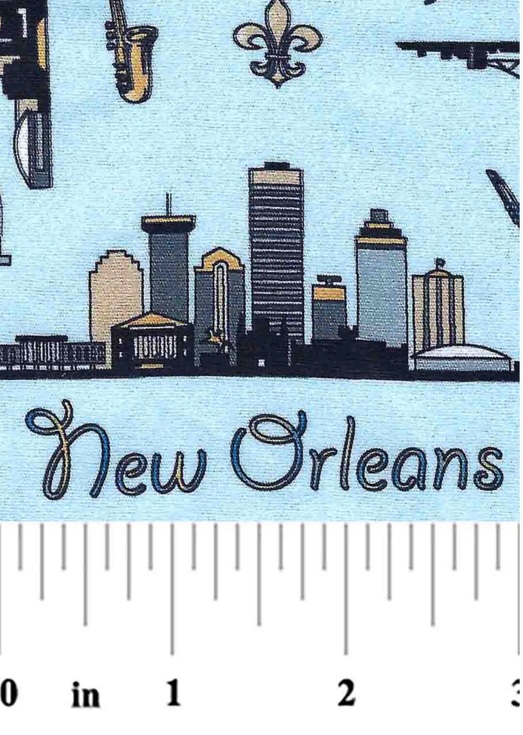 New Orleans Fabric: Skyline and Icons on Light Blue | 100% Cotton | 60 ...