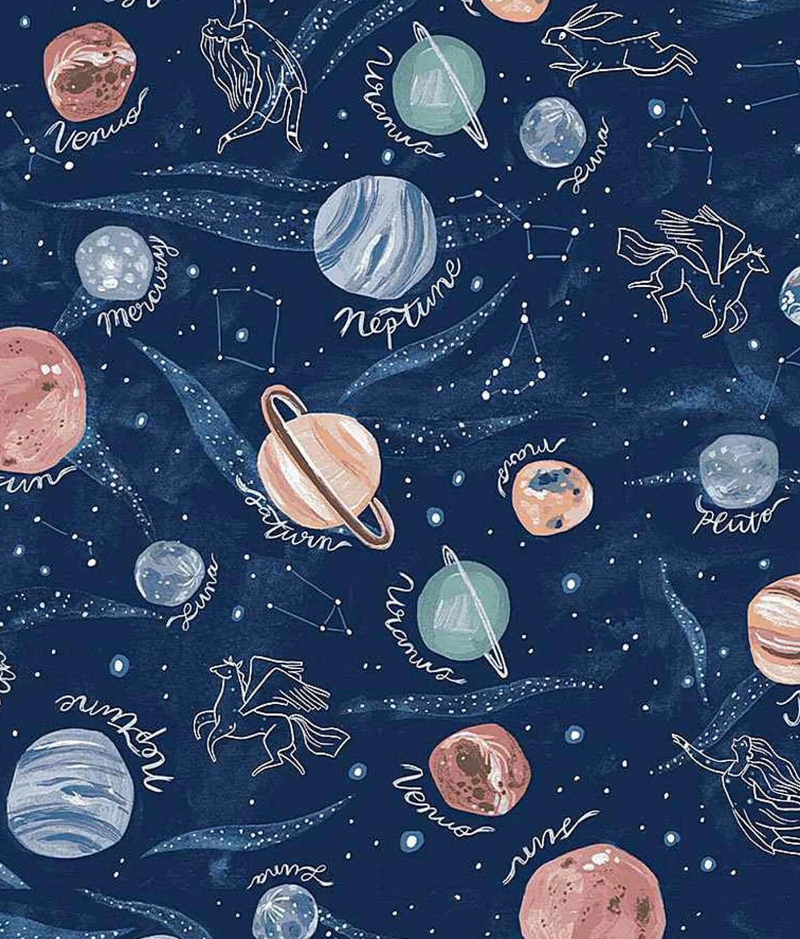 Dear Stella | Space Planets Minky | 58" Inches Wide Polyester Soft ...