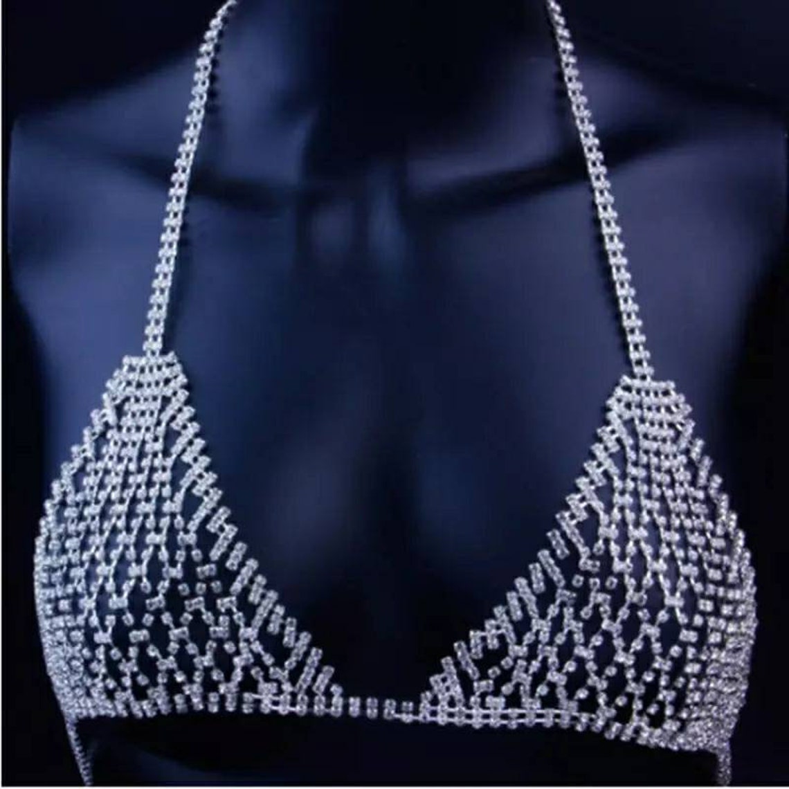 Mesh Rhinestone Body Chain Body Chain Bra Nipples Jewelry Etsy