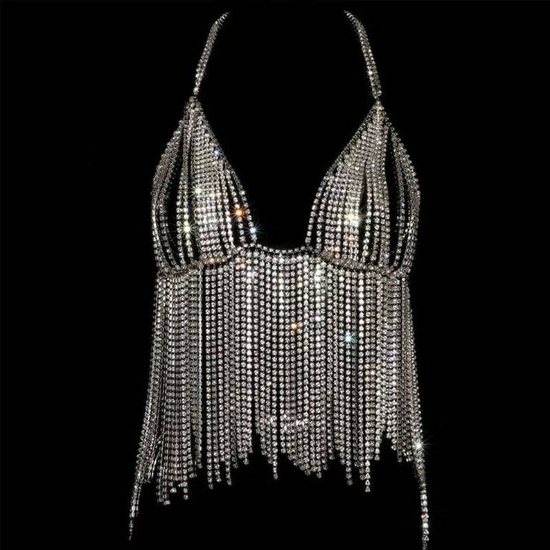 Crystal Chest Bra Chains Tassel Belly Chain Rhinestone Sexy Etsy