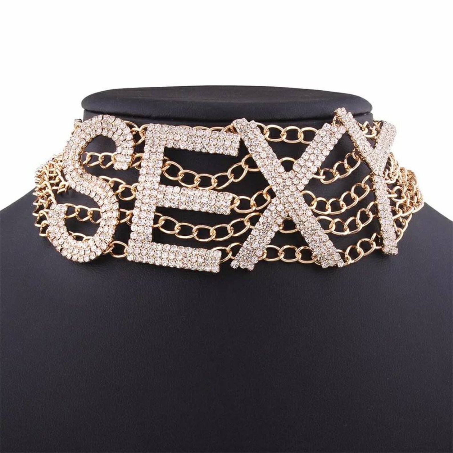 Designer Sexy Word Rhinestone Crystal Choker Necklace Womans Etsy Uk