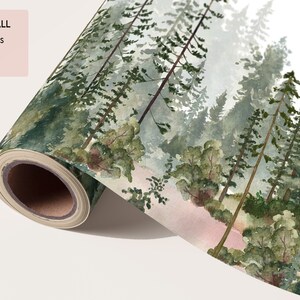 Watercolor Pine Tree Forest Peel and Stick Wallpaper, Woodland ...