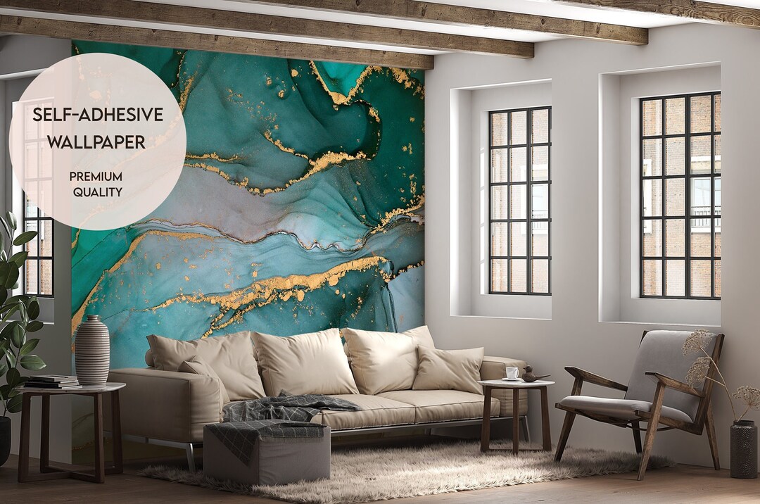 Peel and Stick Wallpaper Marble, Self Adhesive Wallpaper Mural, Green ...