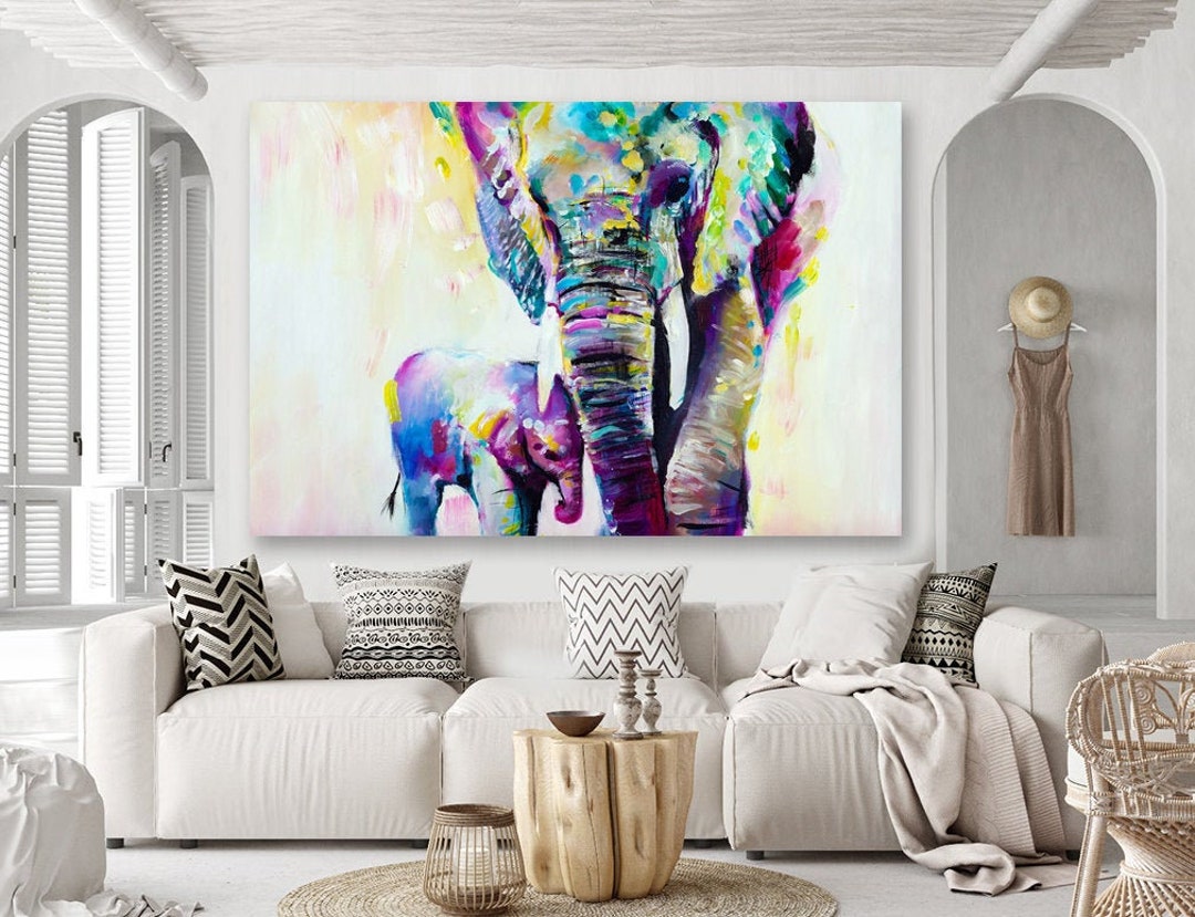 Large Elephant Painting, Elephant Canvas, Unique Elephant Gifts ...
