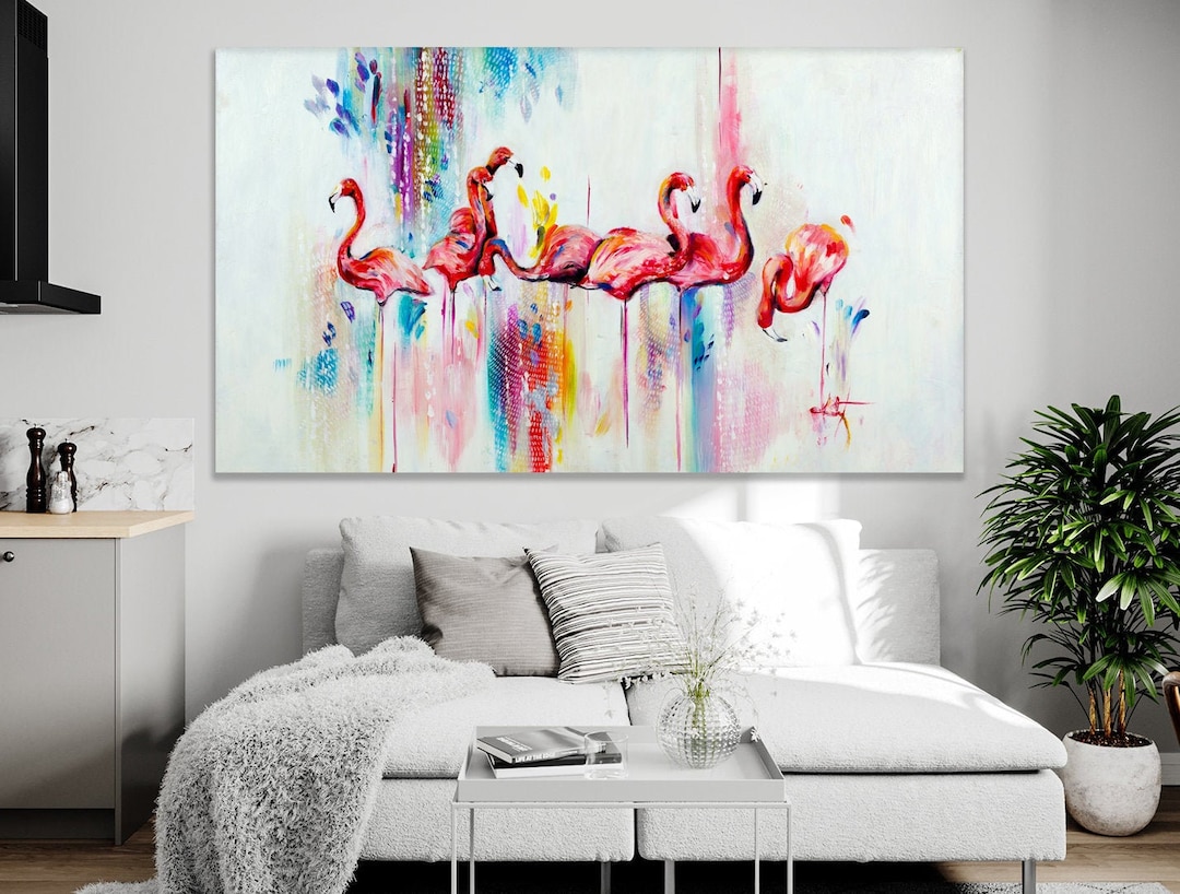 Flamingo Painting on Canvas, Flamingo Wall Art Nursery, Flamingo Art ...